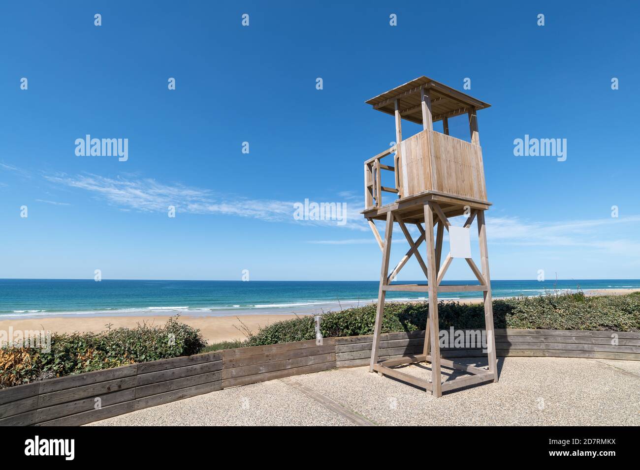 Lifeguards tower over the beach of Biscarrosse in the department of ...
