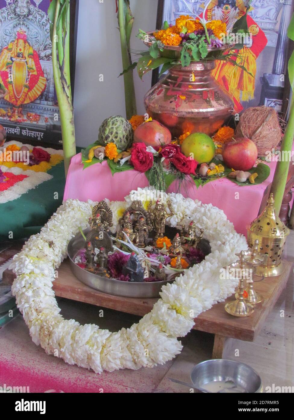 Fruits and other ingredients kept as offerings to Gods before prayer as ...