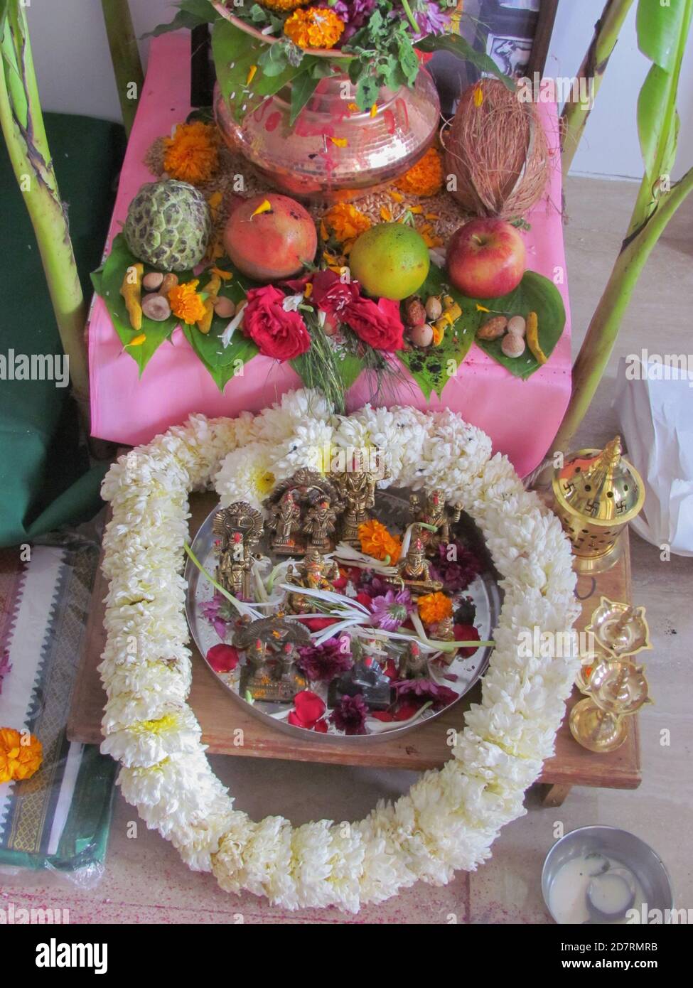 Fruits and other ingredients kept as offerings to Gods before prayer as ...