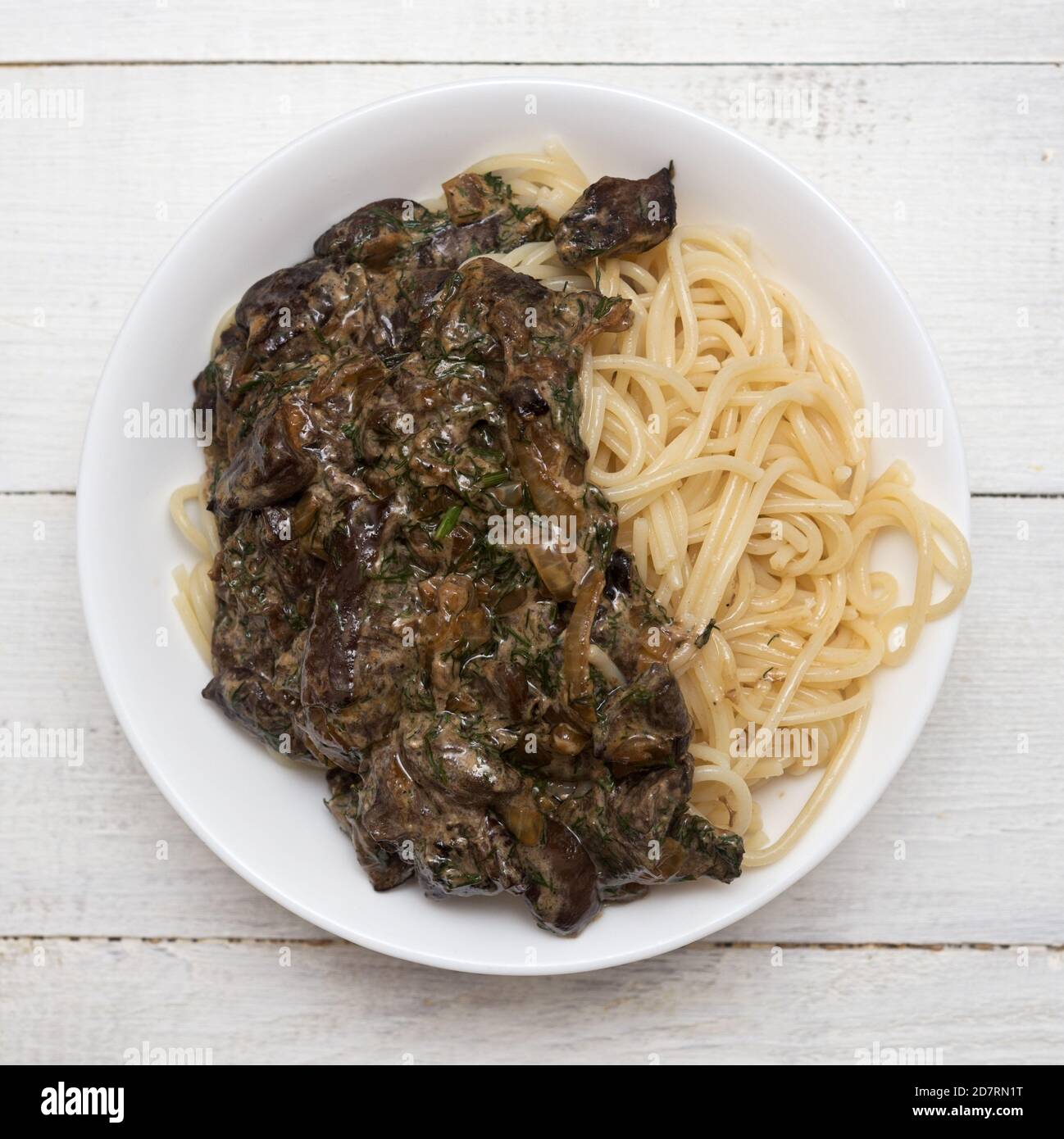 Top view of spaghetti with forest mushrooms Stock Photo - Alamy