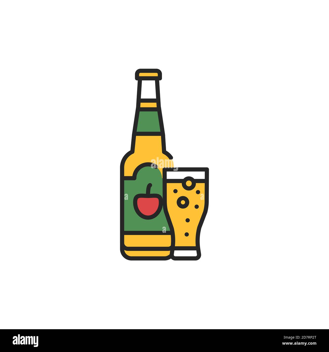 Cider bottle and glass color line icon. Alcoholic beverages. Pictogram ...