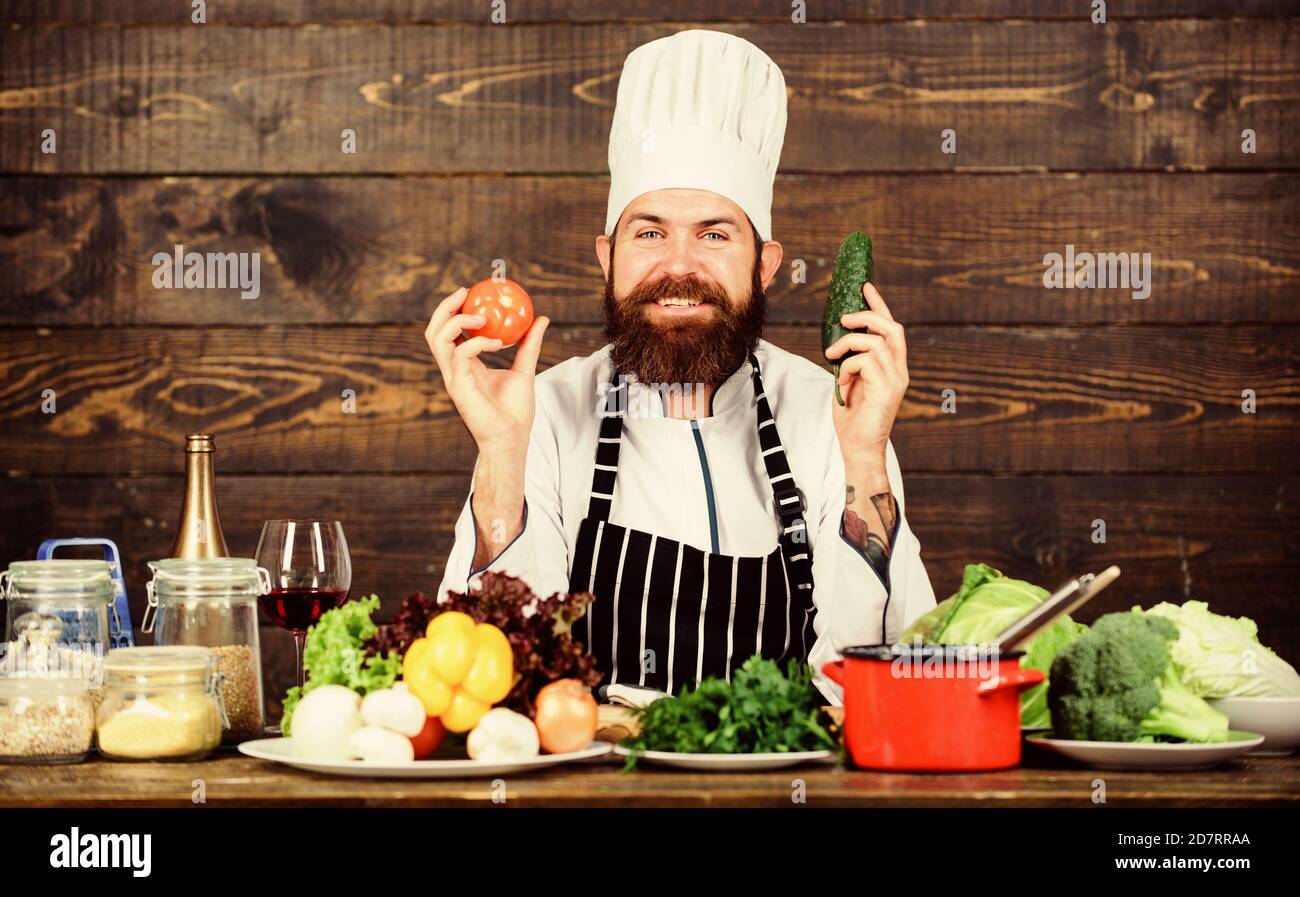 Say no to unhealthy food. Vitamin. man use kitchenware. Professional ...