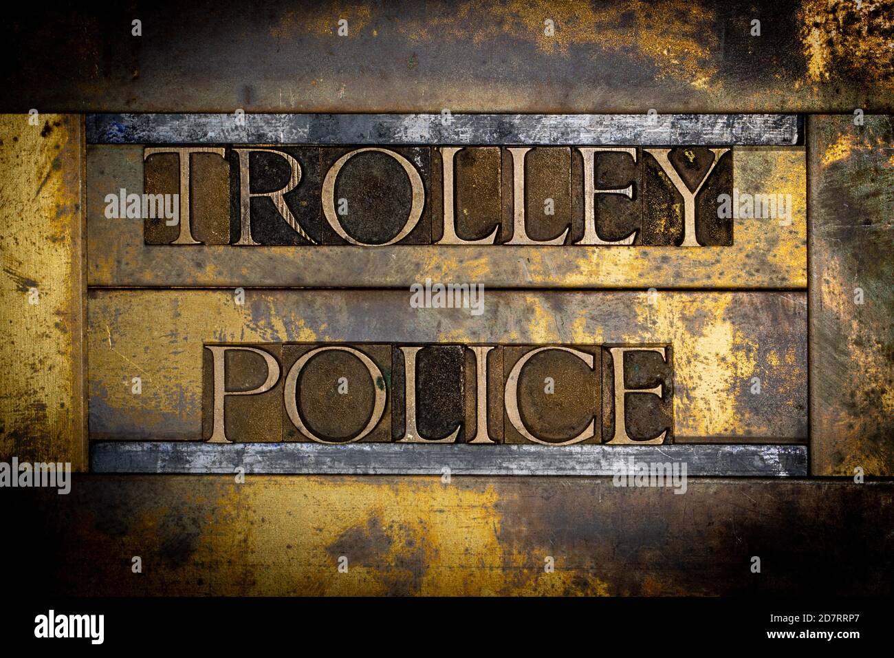 Trolley Police text message on vintage textured grunge copper and gold ...