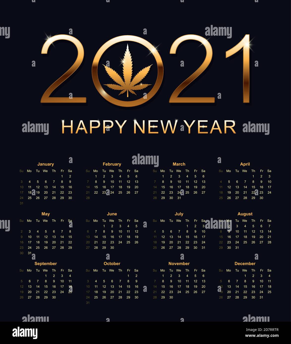 Calendar 2021. Week starts from Sunday. Vector illustration Stock ...