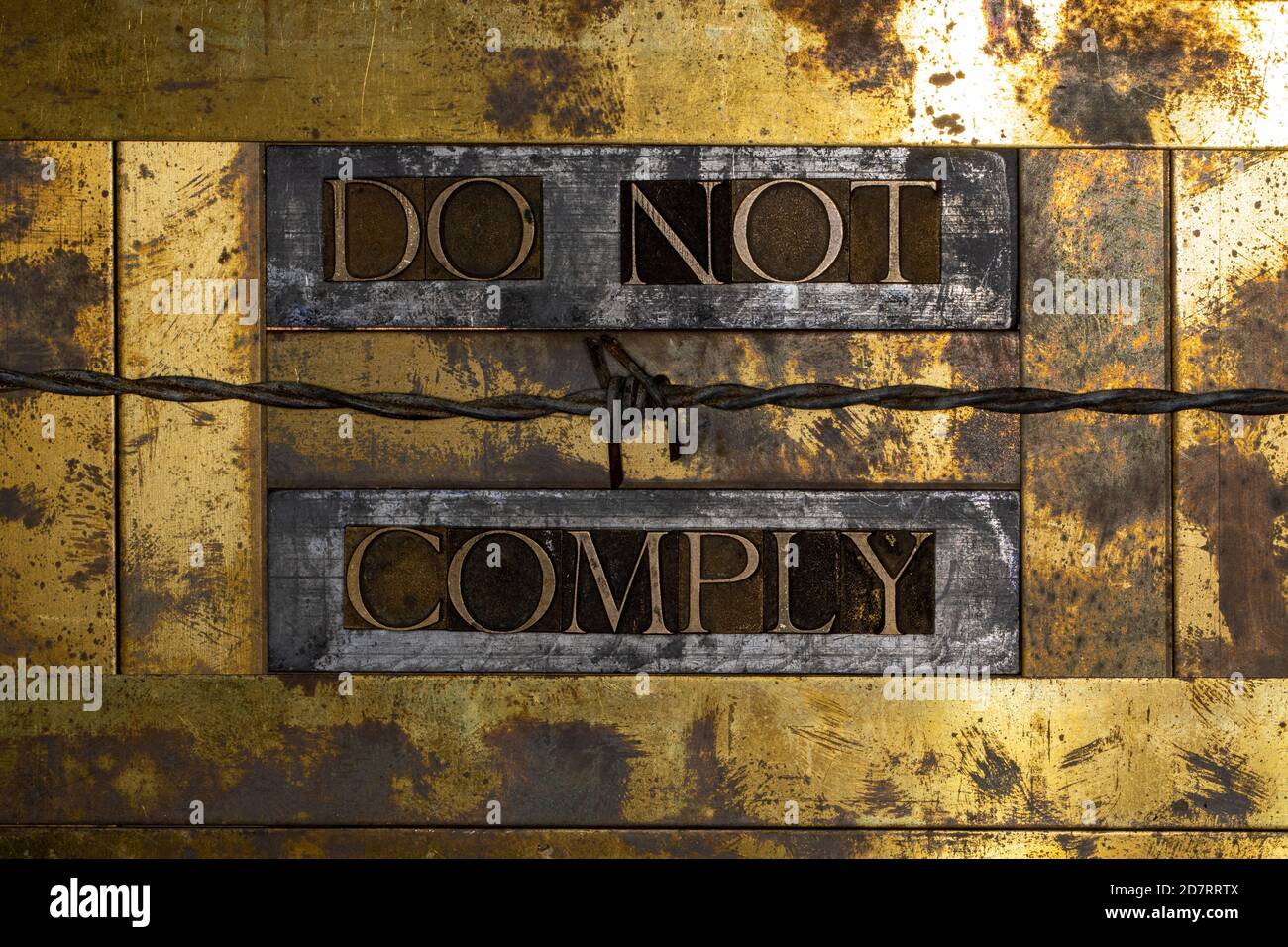 Do Not Comply text message on vintage textured grunge copper and gold ...