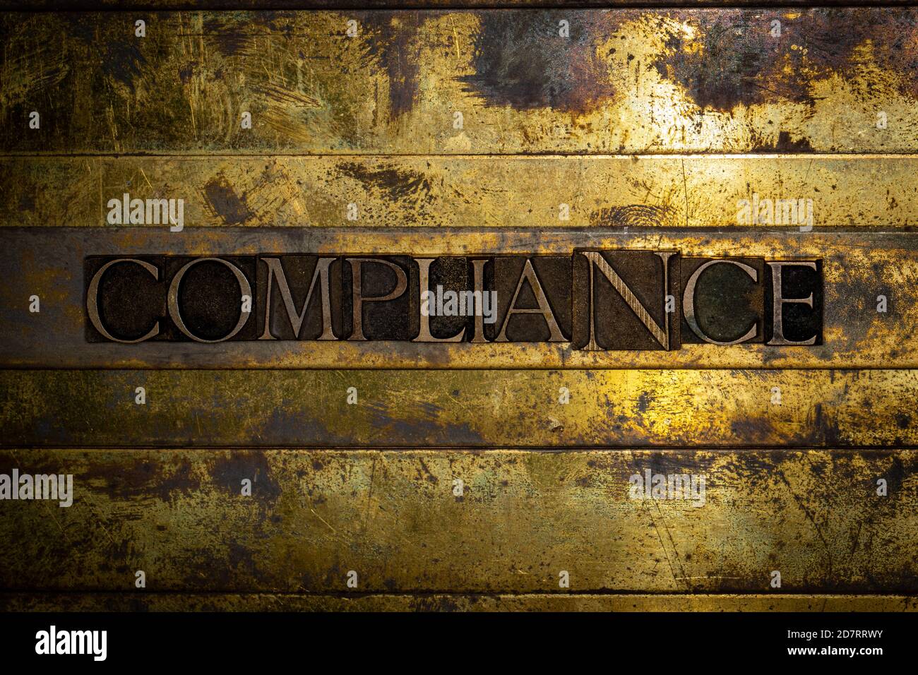 Compliance text message on textured grunge copper and vintage gold ...
