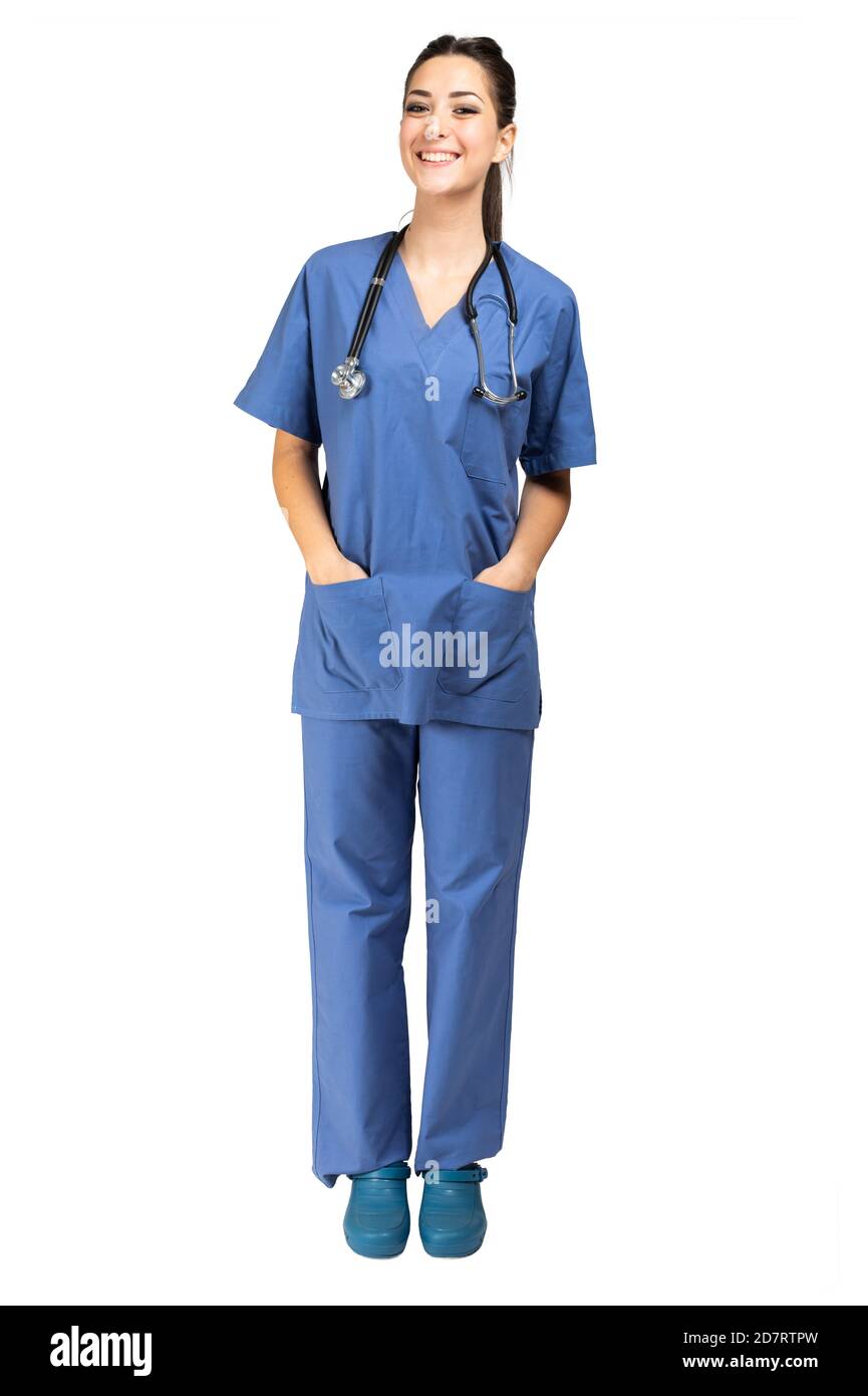 Nurse portrait isolated on white, full length Stock Photo - Alamy