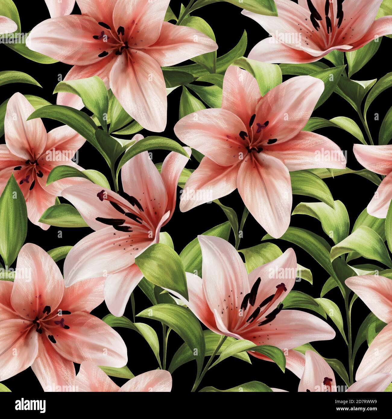 Seamless pattern of red lilies hi-res stock photography and images - Alamy
