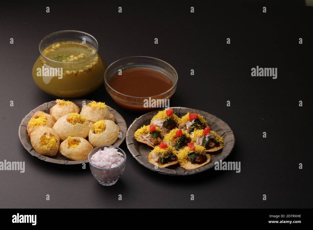 Bombay chat food golgappa/panipuri and sev-poori Stock Photo - Alamy