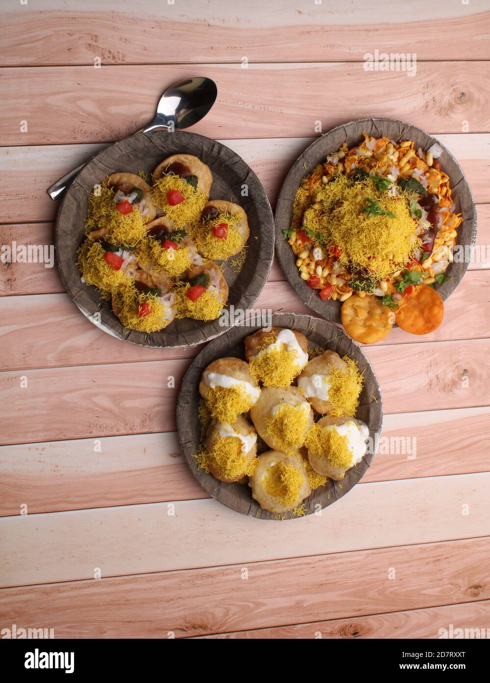 group of Bombay chat food includes bhel-puri, sev-poori, dahipuri Stock ...