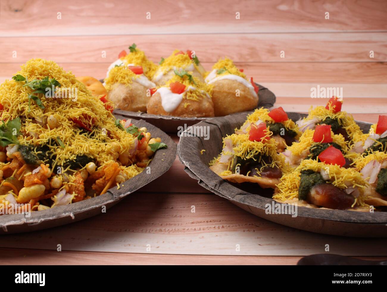 group of Bombay chat food includes bhel-puri, sev-poori, dahipuri Stock ...