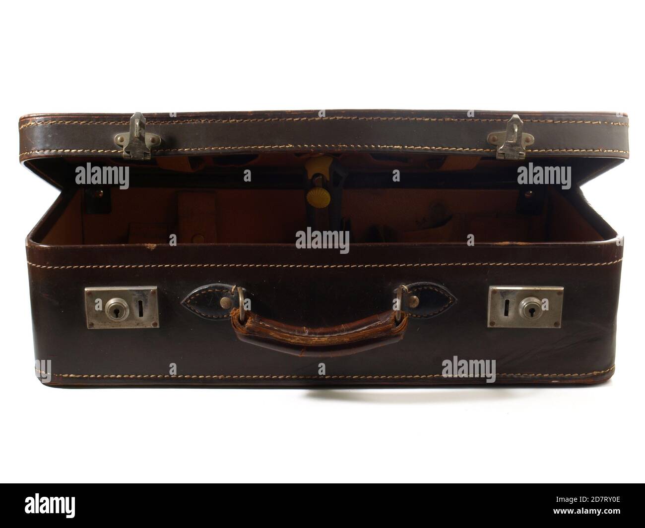 Open old vintage Suitcase isolated on white Background Stock Photo - Alamy