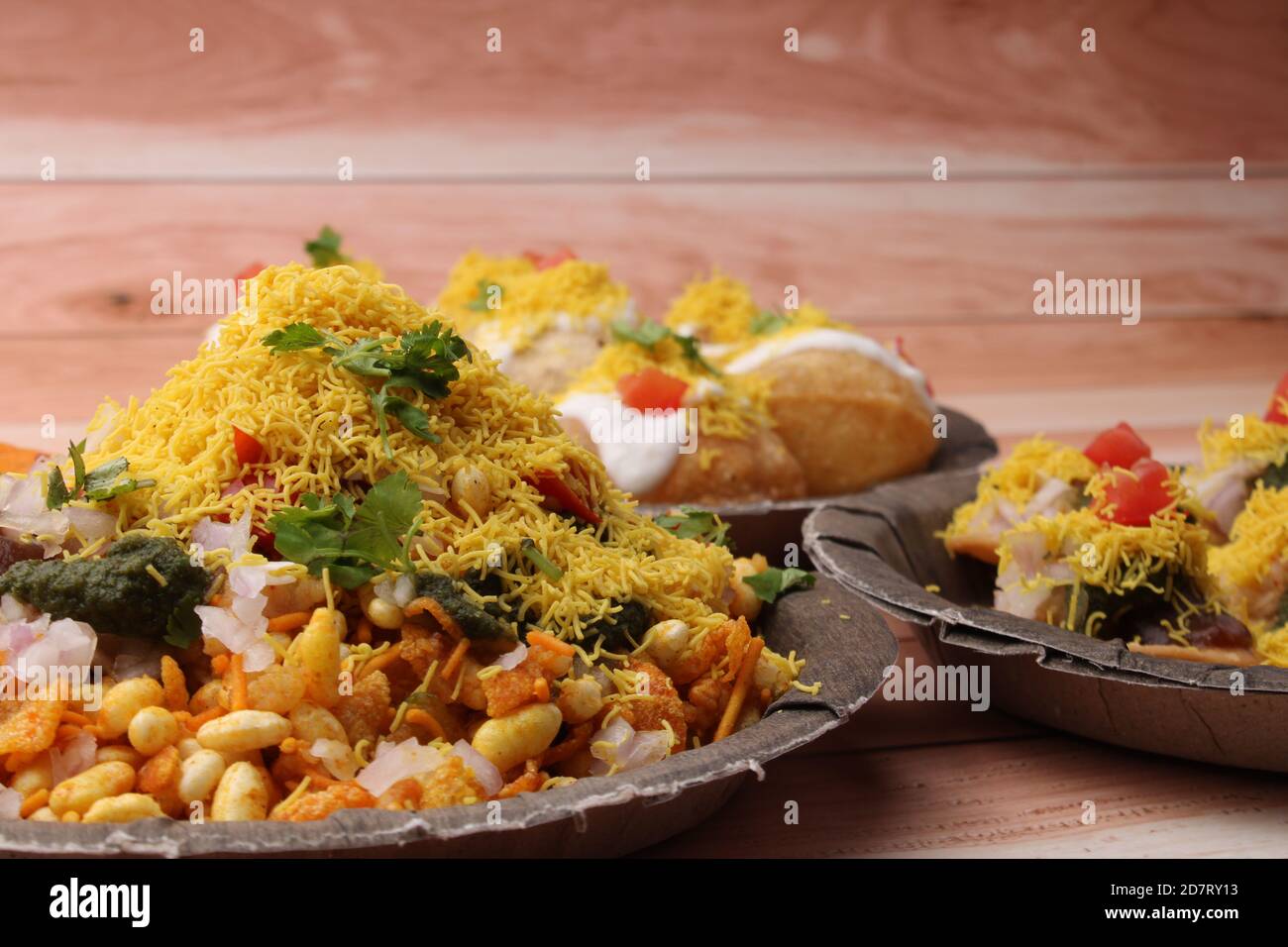 group of Bombay chat food includes bhel-puri, sev-poori, dahipuri Stock ...