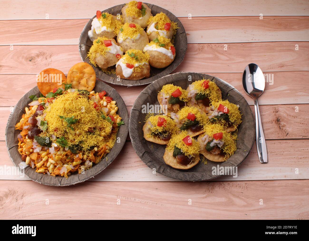 group of Bombay chat food includes bhel-puri, sev-poori, dahipuri Stock ...