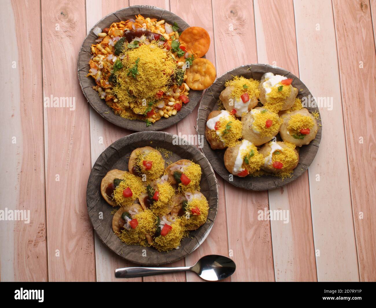 group of Bombay chat food includes bhel-puri, sev-poori, dahipuri Stock ...