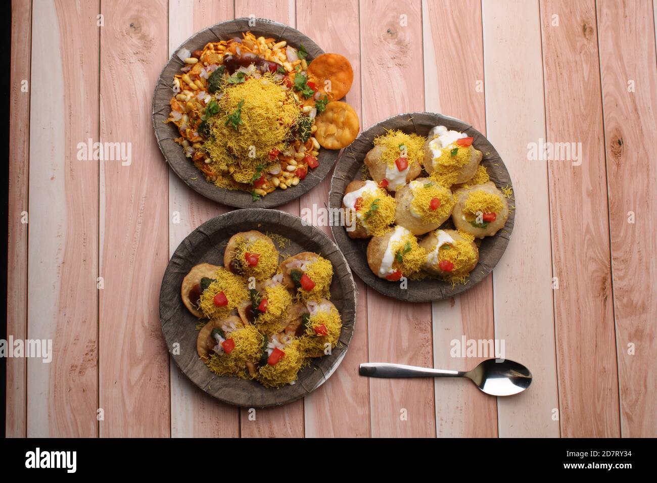 group of Bombay chat food includes bhel-puri, sev-poori, dahipuri Stock ...