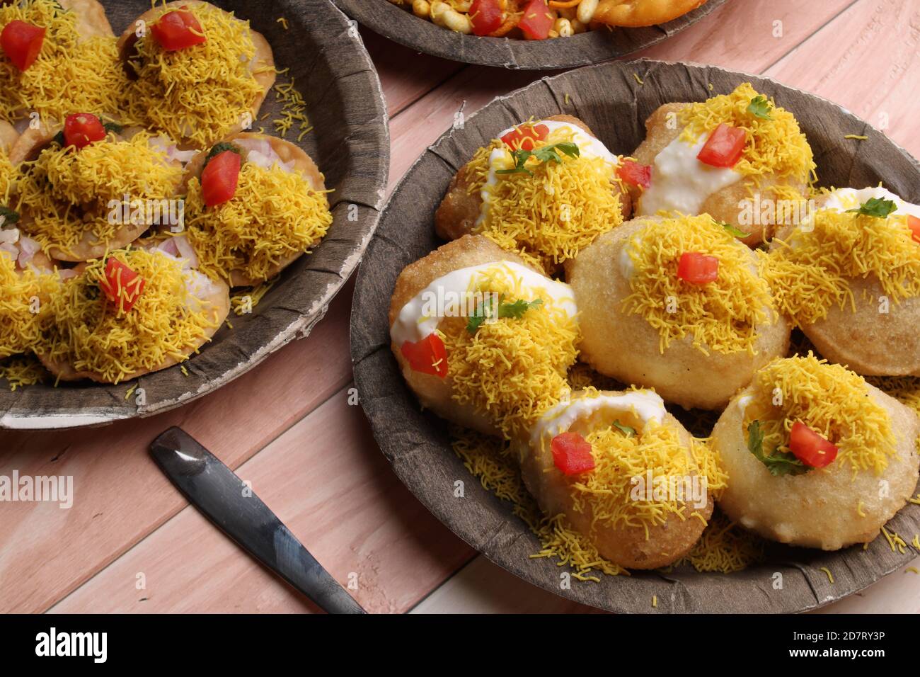 group of Bombay chat food includes bhel-puri, sev-poori, dahipuri Stock ...