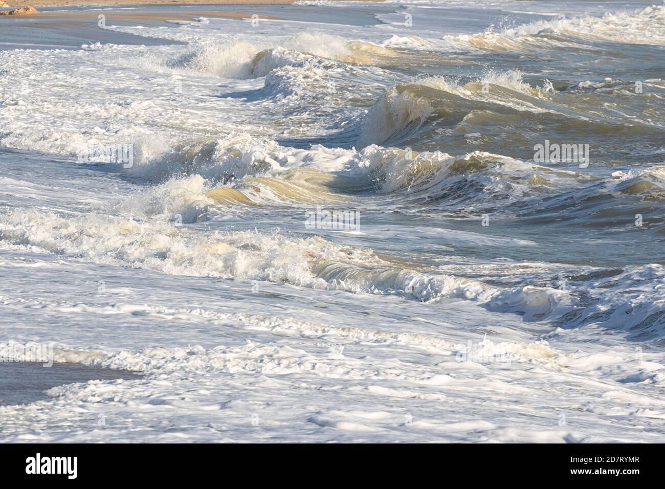 High Tide at Winterton on the north east coast of Norfolk, East Anglia ...