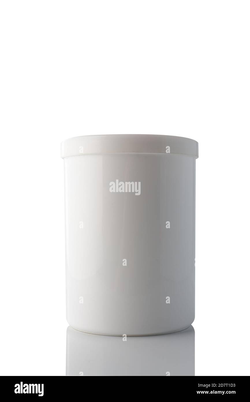 White plastic container isolated on a clean white background, with ...