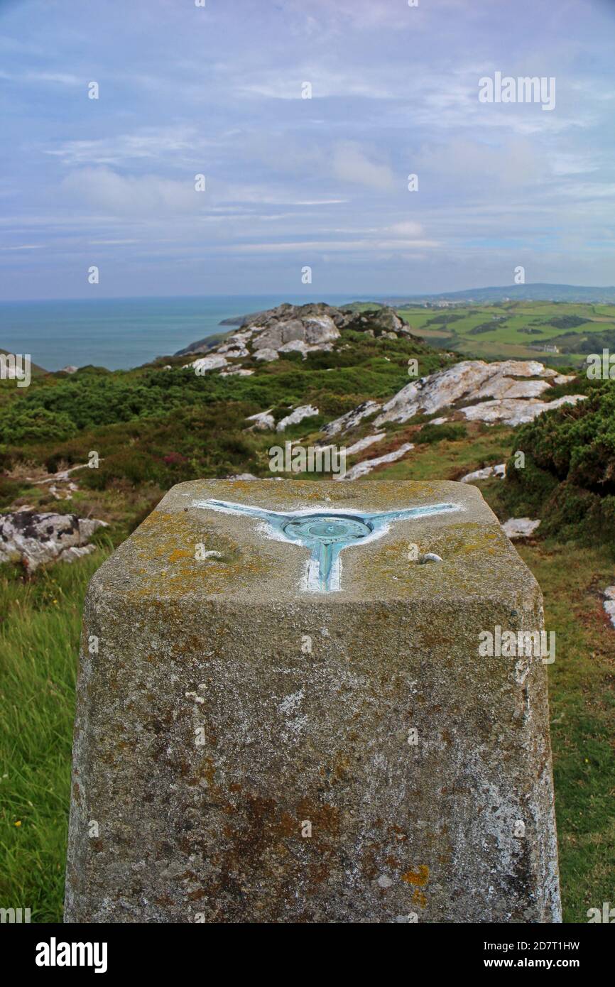 Anglesey coastal path scenery and trig point around disused Porth Wen ...