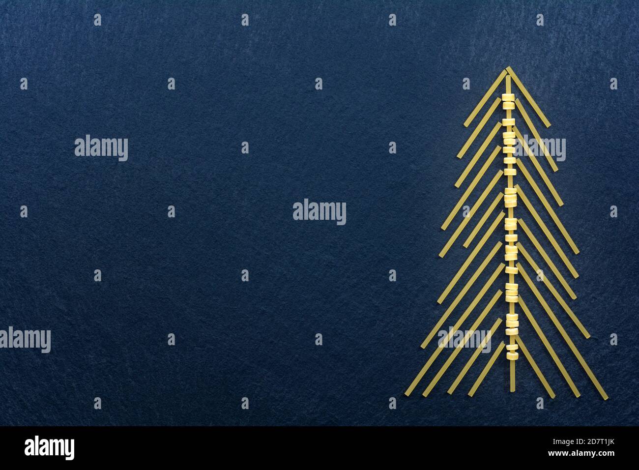 Christmas tree made with italian spaghetti on a slate background Stock ...