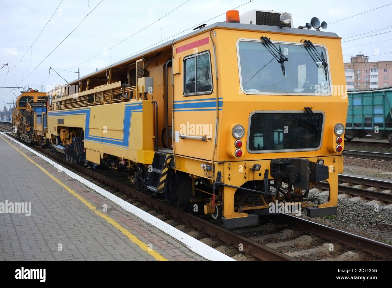 Technical railway repair train. View on the maintenance train on ...