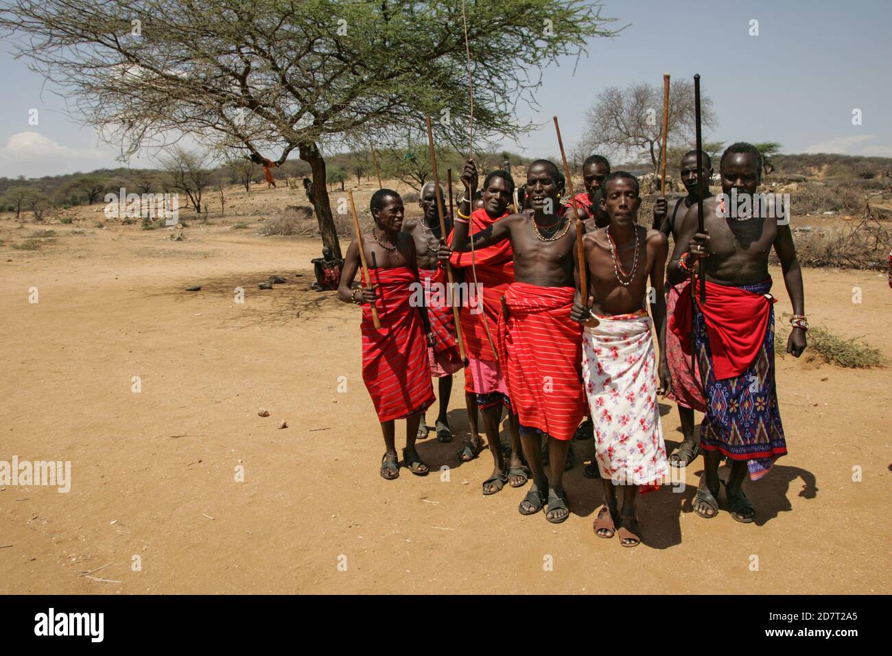 Members of the Samburu tribe in a traditional dance, Kenya. The Samburu ...