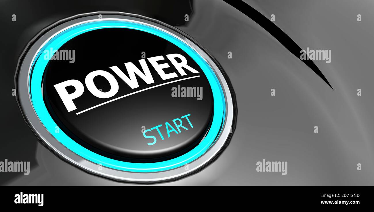 Power button with blue lighting, 3D rendering Stock Photo - Alamy