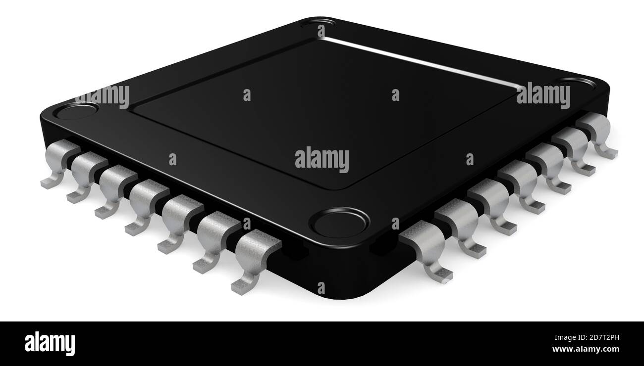 Black computer microchip isolated on white background, 3D rendering ...