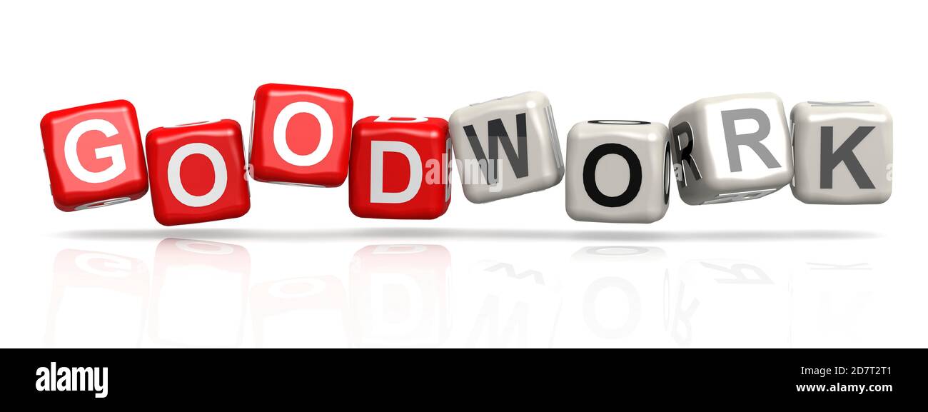 Good work word concept on cube block isolated, 3d rendering Stock Photo ...