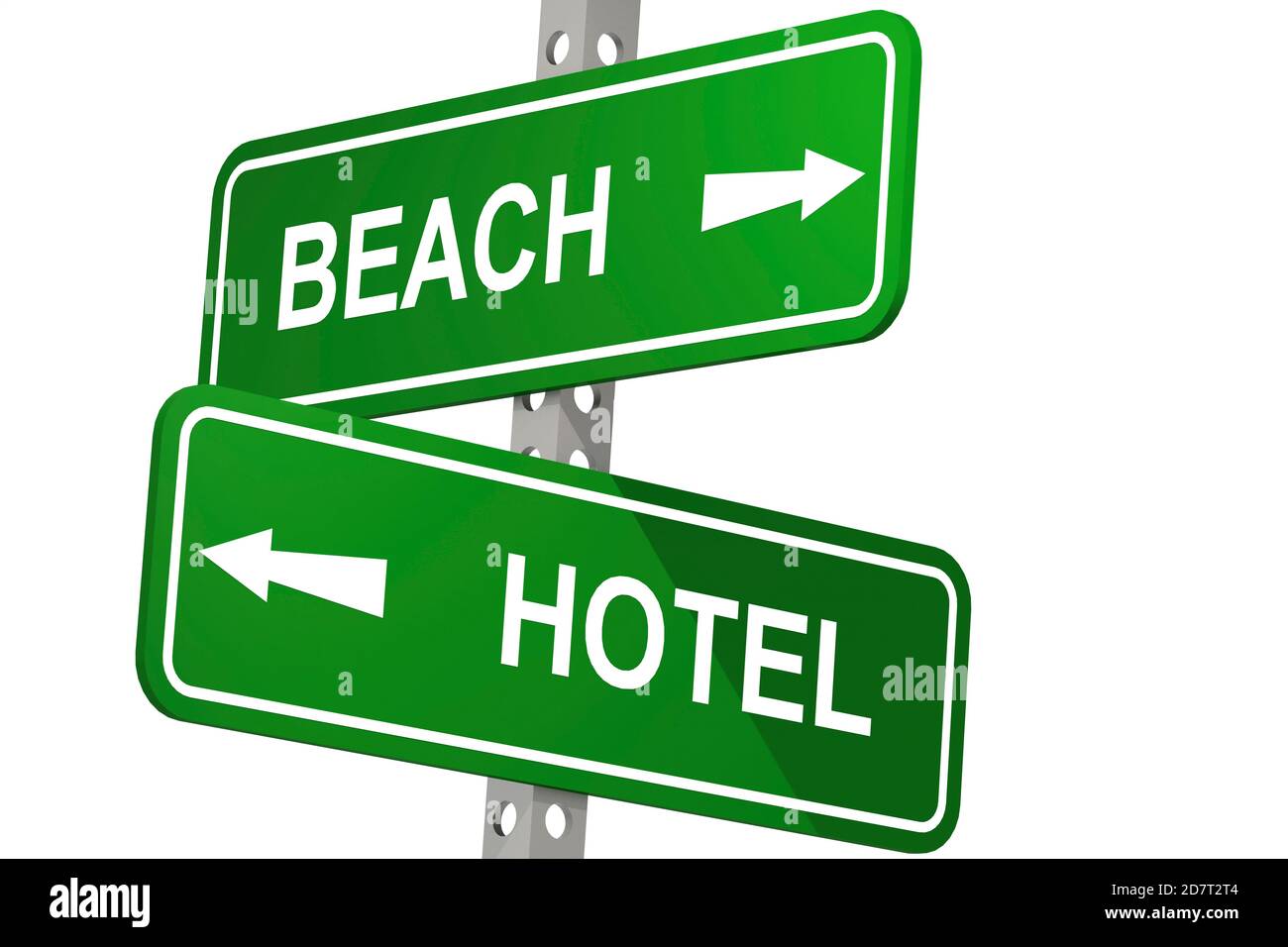 Hotel and beach road sign, 3D rendering Stock Photo - Alamy