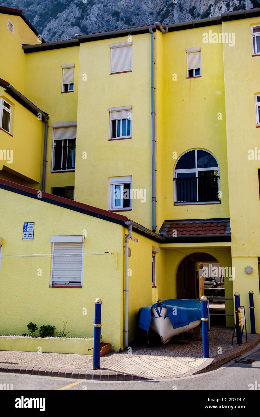 Gibraltar, United Kingdom, 2nd October 2018:- Colourful buildings along ...