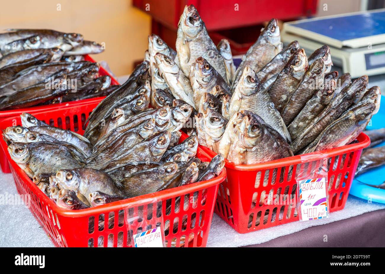 Tasty different dried salt fish ready to sale at the farmers market ...