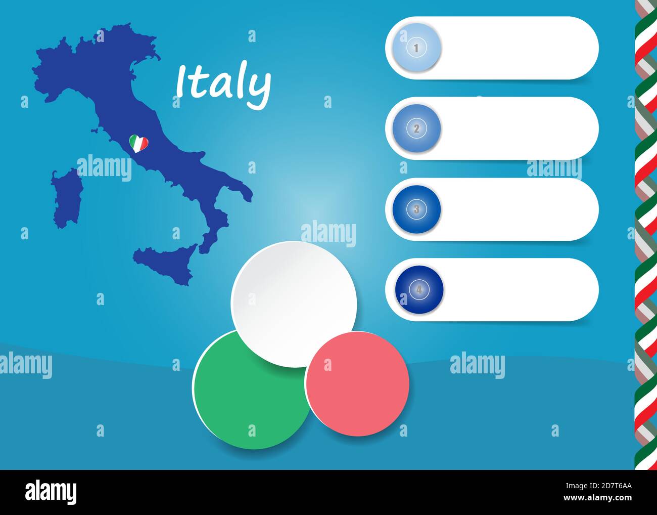 Italy template vector showing blind map of Italy with four blank labels ...