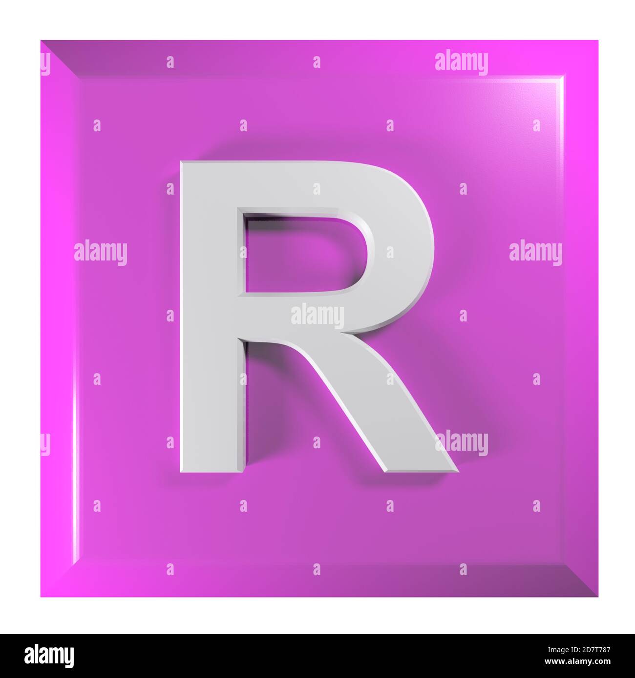 Pink square push button with the alphabetic letter R - 3D rendering ...