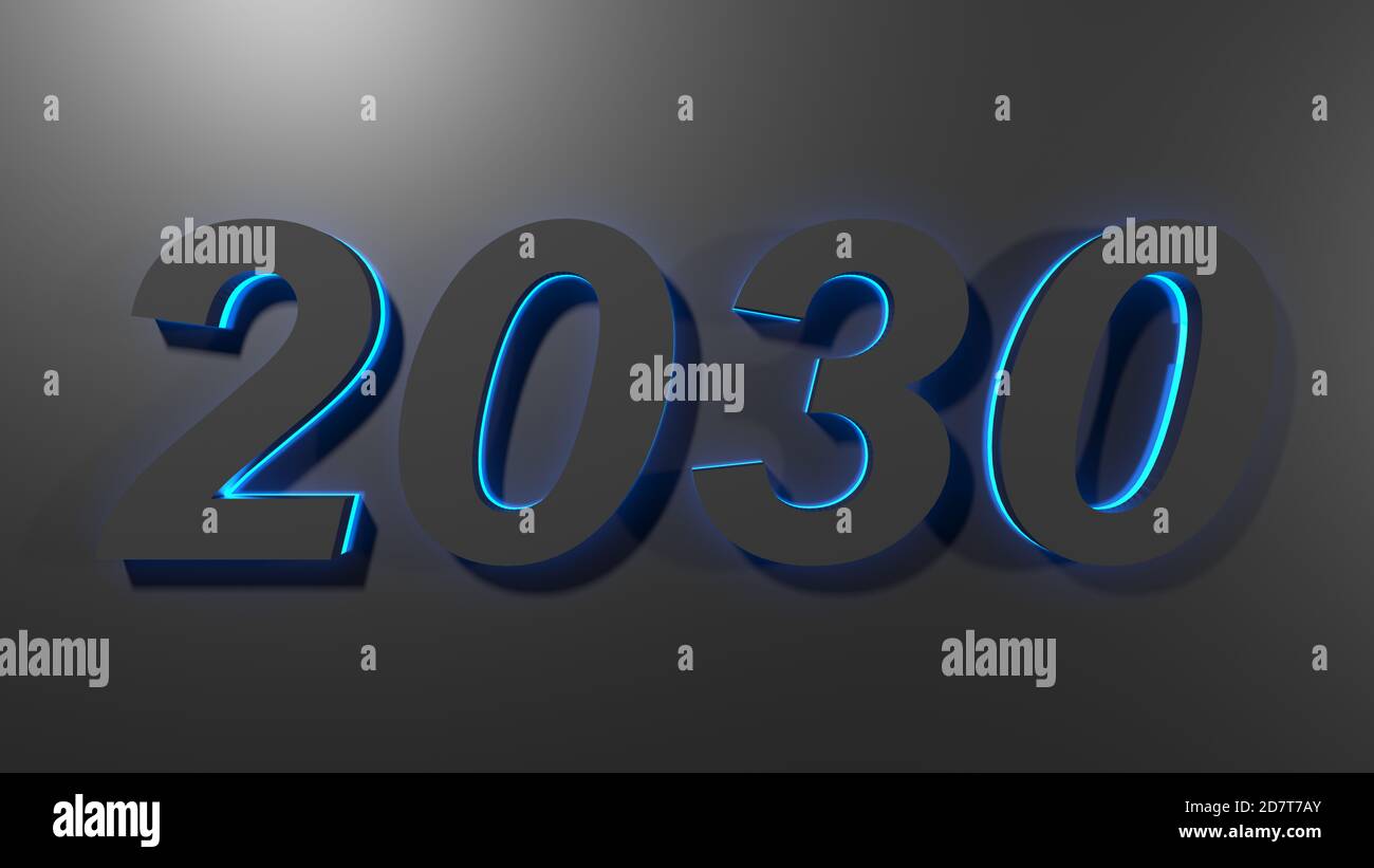 2030 black write on black surface with blue backlight - 3D rendering ...