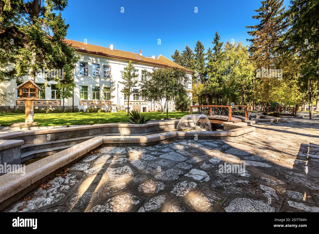 Razlog, Bulgaria downtown street panoramic view with autumn trees and ...