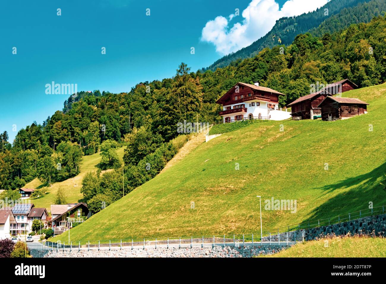 Triesenberg, Liechtenstein, 20th August 2018:- A view of Triesenberg in ...
