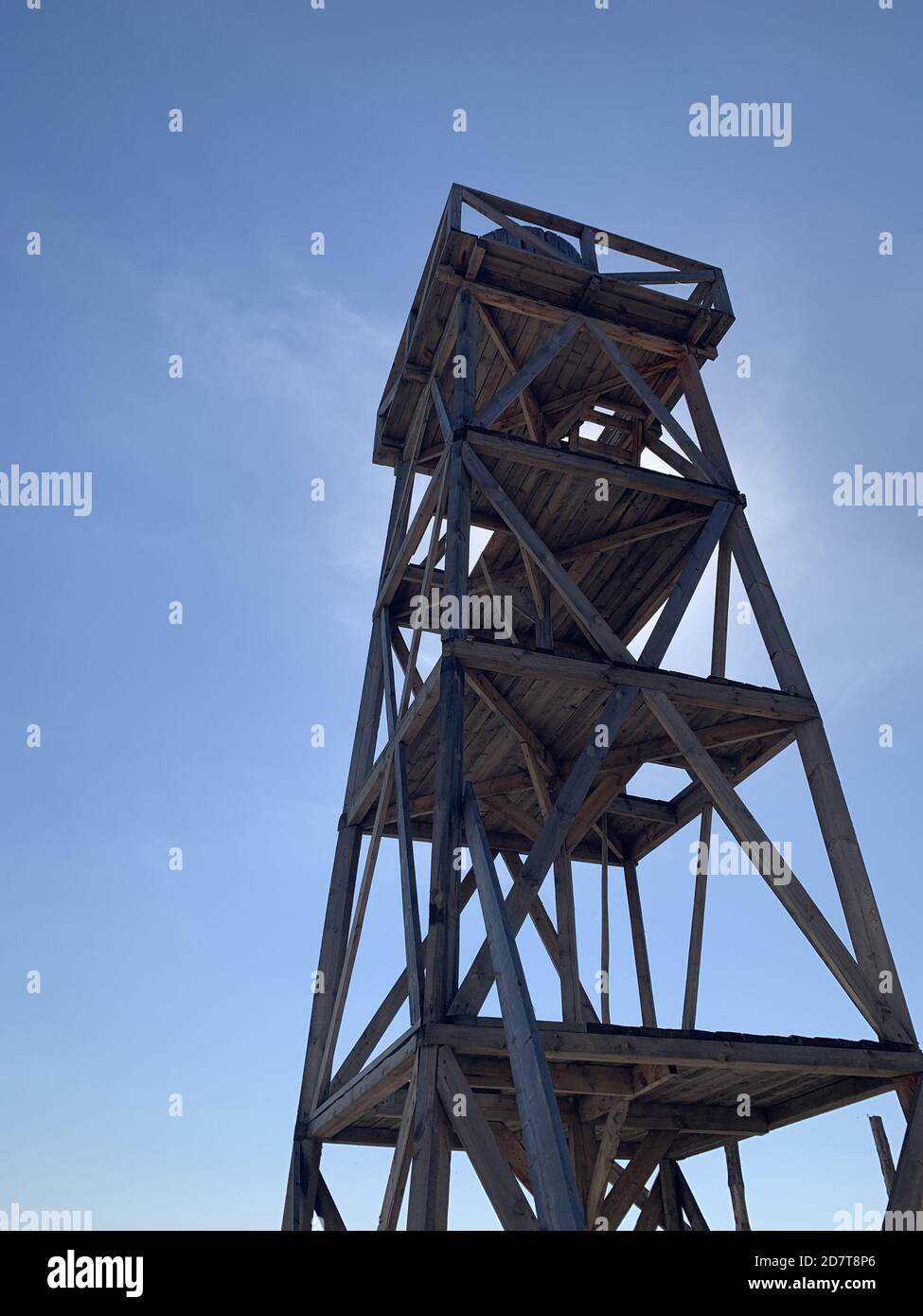 Woode tower overlooking the sea. Vertical Stock Photo - Alamy