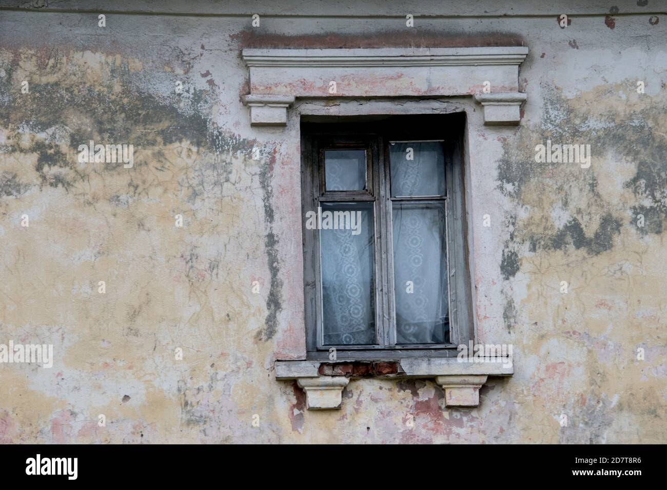 Old abandoned building window with curtains Stock Photo - Alamy