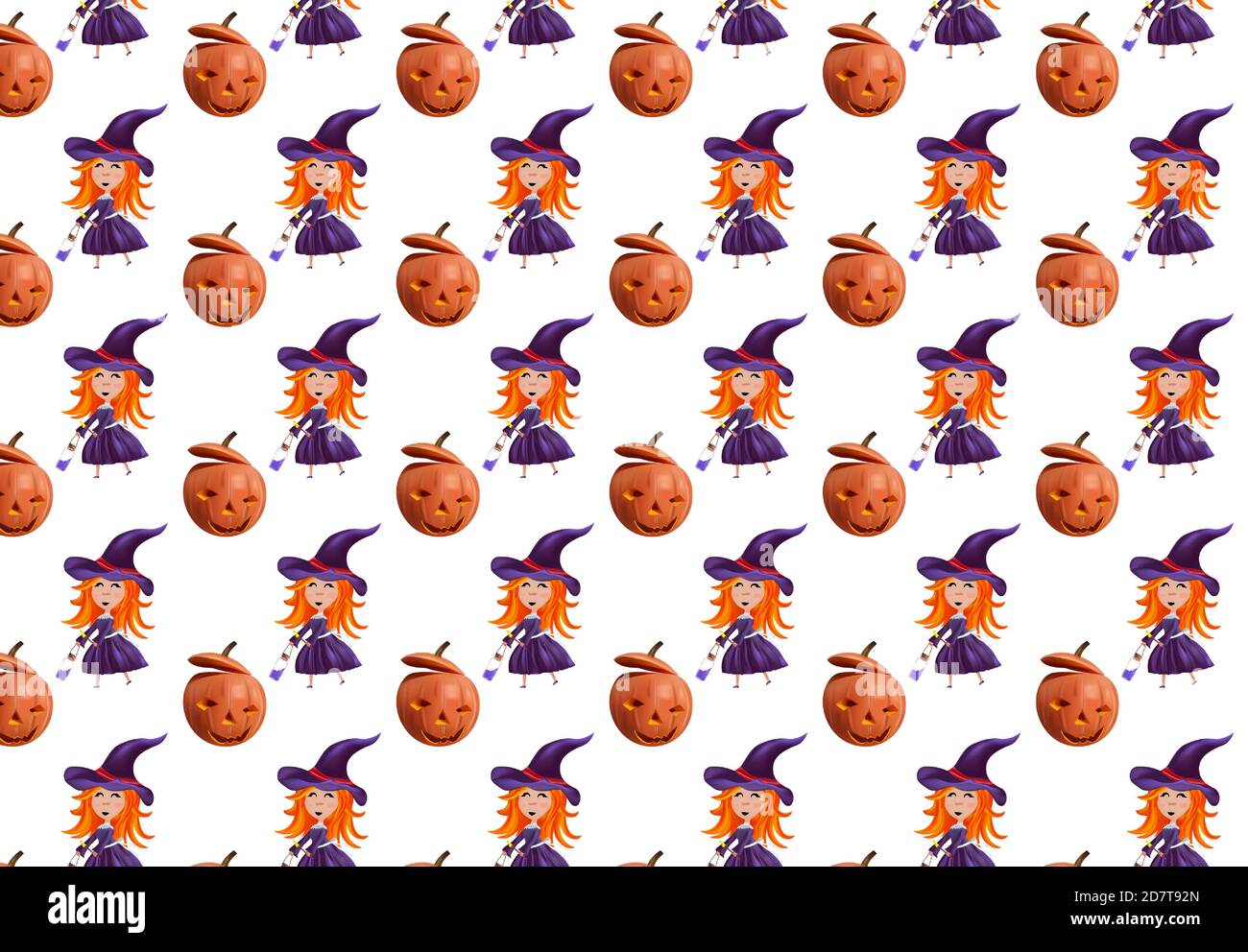 Halloween holiday, seamless pattern with little witch with a hat ...