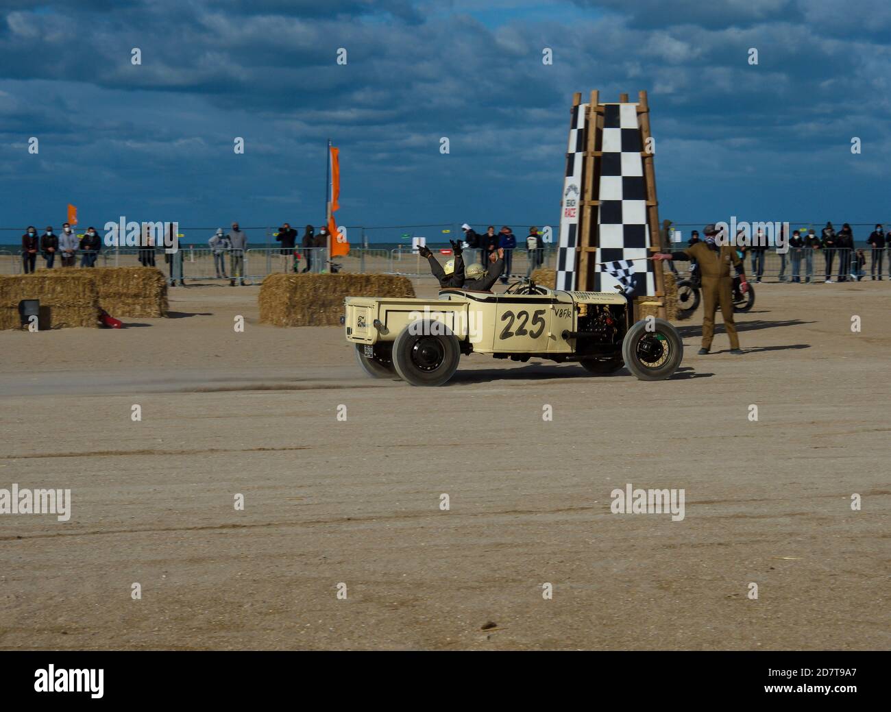 Normandy Beach Race, old Ford car in action at the Beach, winners ...