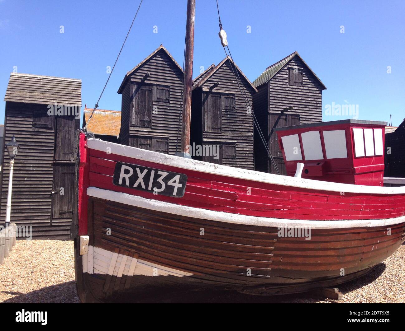 Fishermen's Huts and Historic Clinker Fishing Boat at Hastings, Old ...
