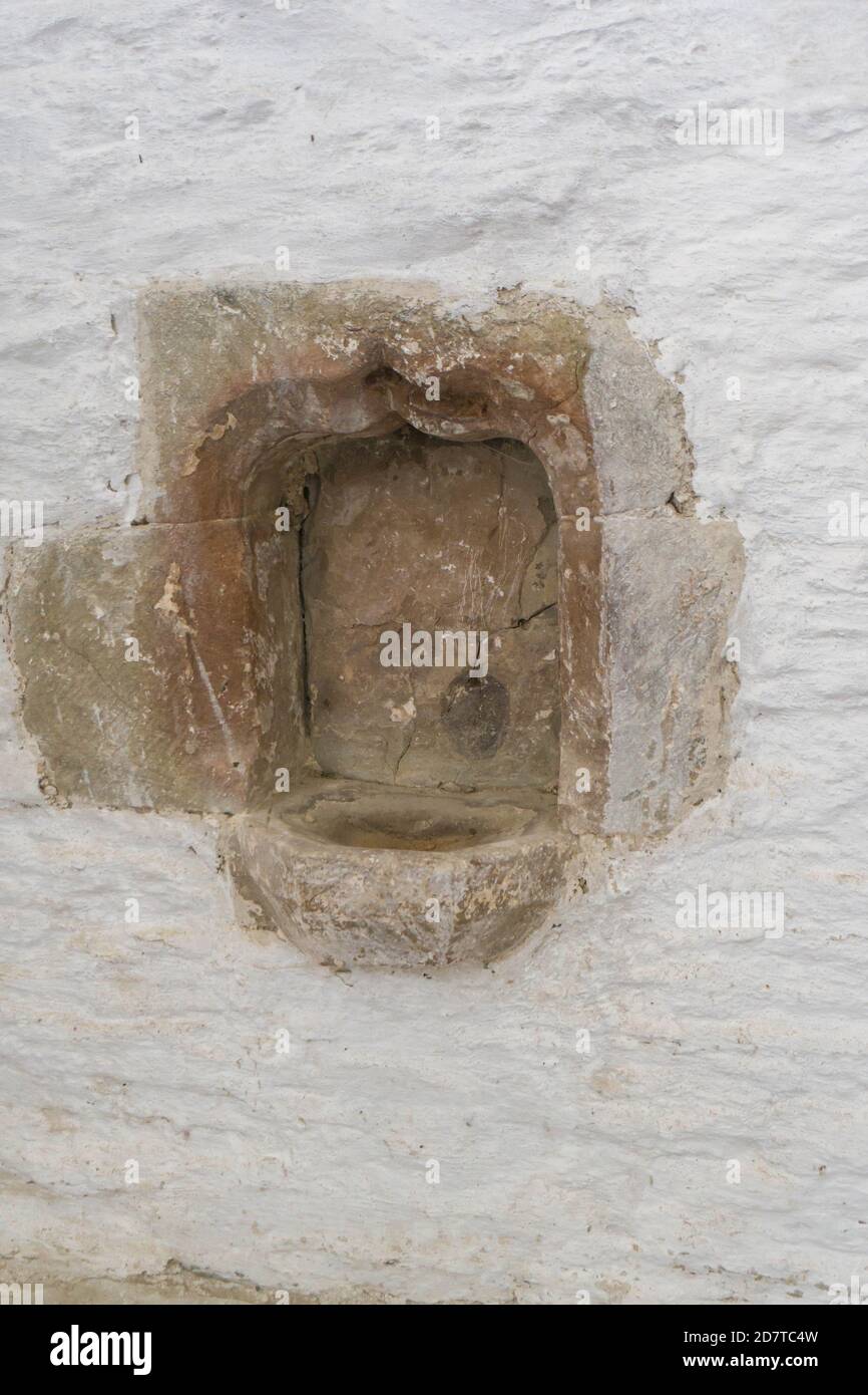 13th Century holy water stoup St Mary church Pilleth Powys Wales, UK ...