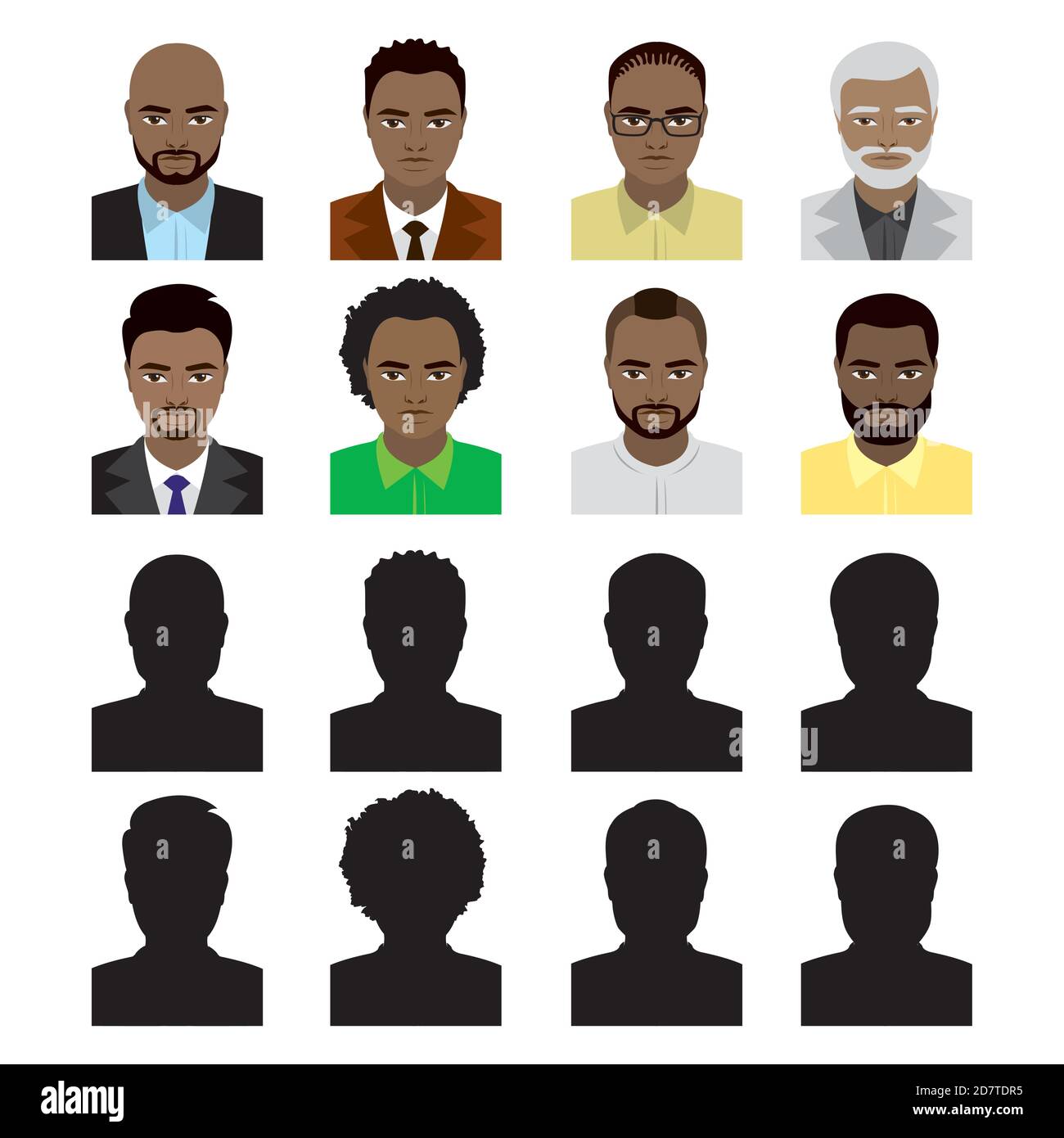 African american male avatars and black silhouette Stock Vector Image ...
