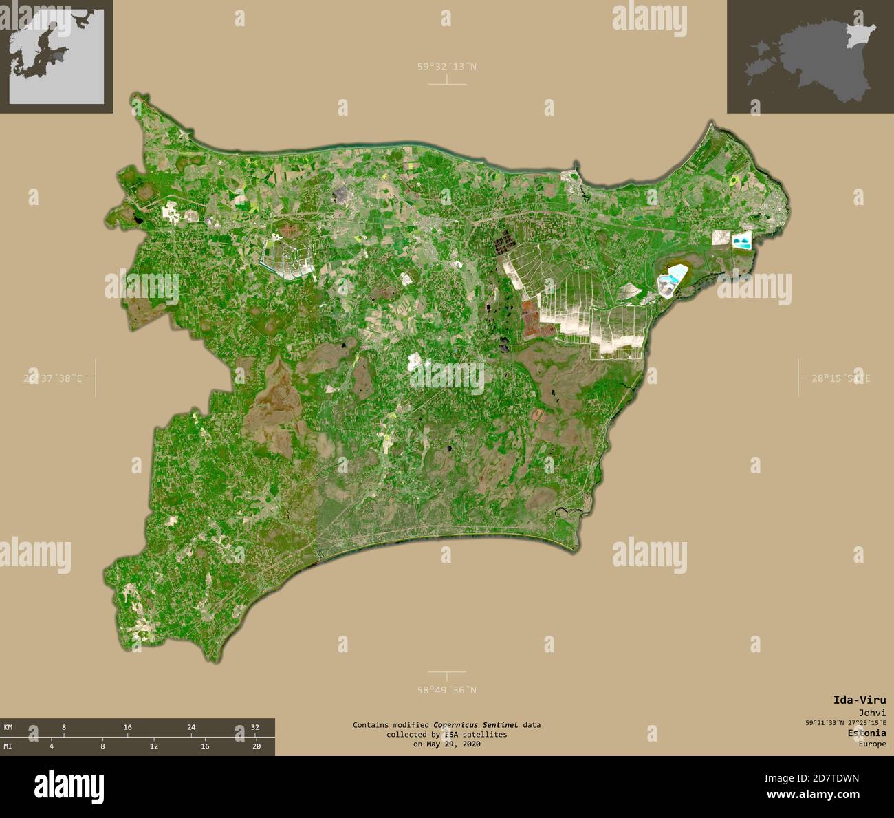 Ida-Viru, county of Estonia. Sentinel-2 satellite imagery. Shape ...