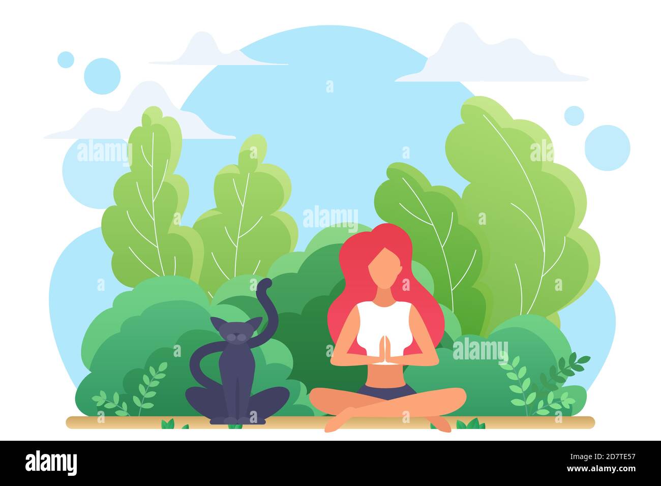 Yoga lotus pose vector illustration. Cartoon cute young woman yogist ...