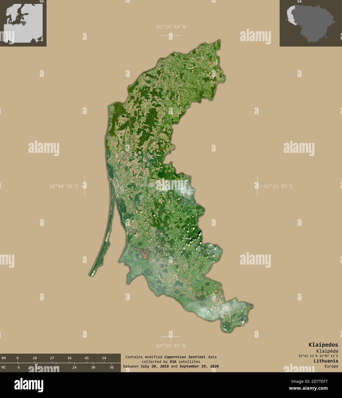 Klaipedos, county of Lithuania. Sentinel-2 satellite imagery. Shape ...
