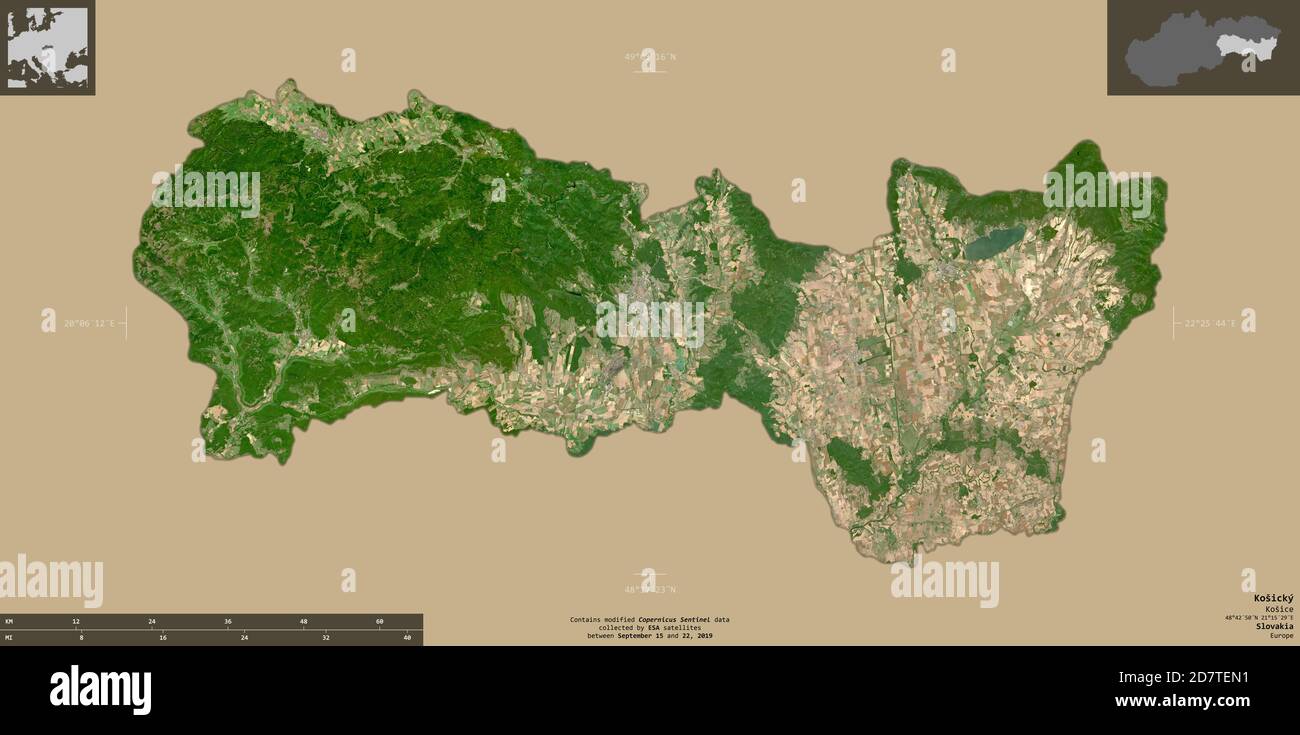 Kosicky, region of Slovakia. Sentinel-2 satellite imagery. Shape ...