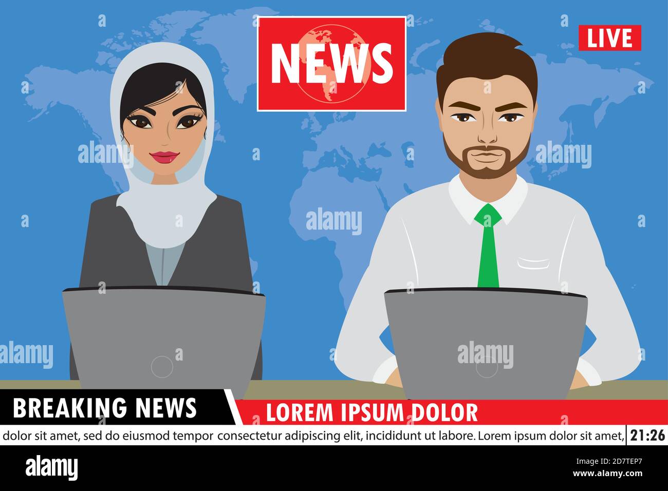 Arabic TV news anchors reporting breaking news Stock Vector Image & Art - Alamy
